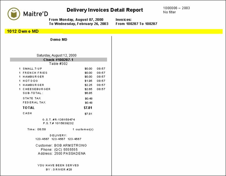 Delivery Invoice Detail Search